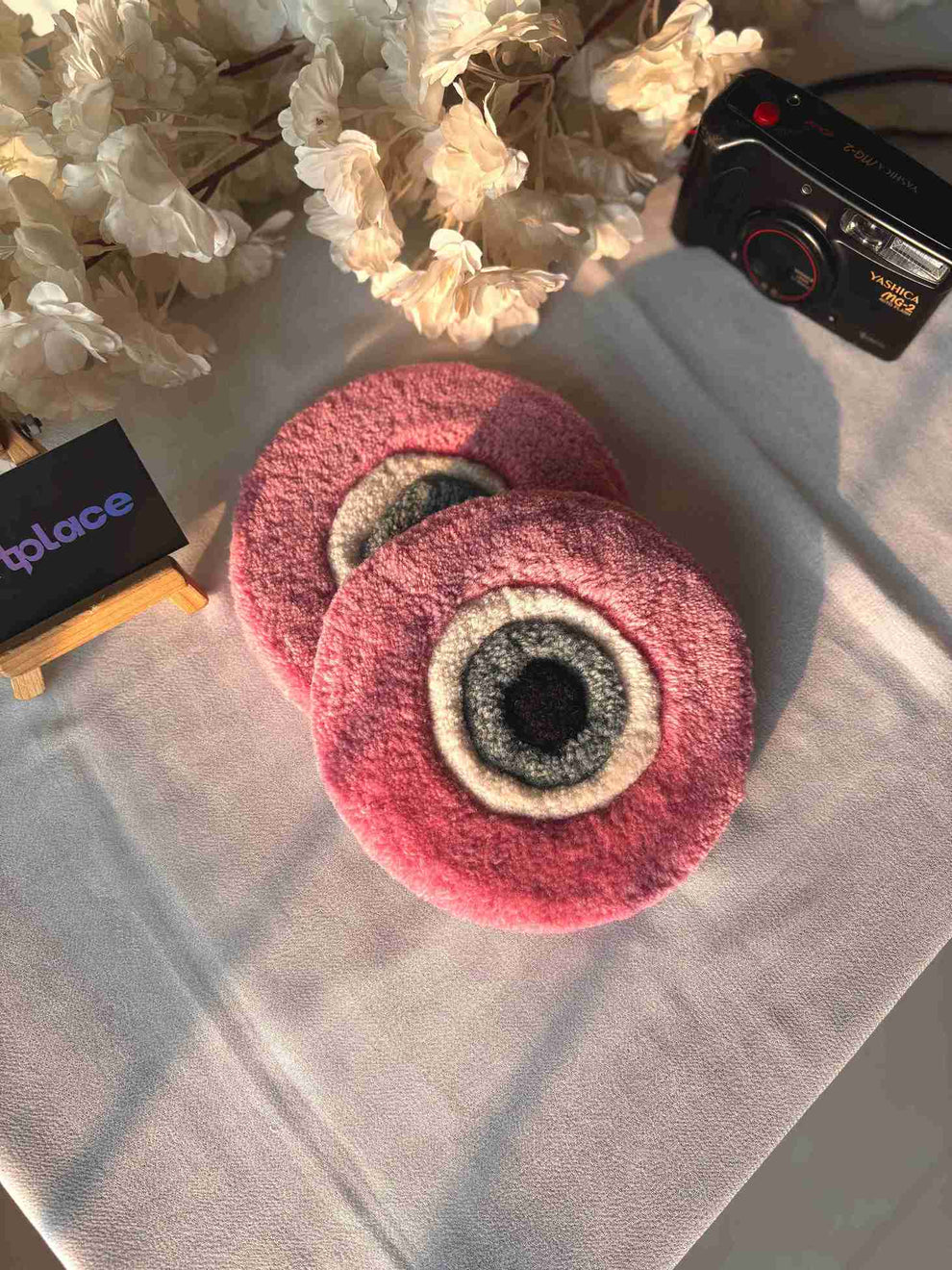 Pink Evil Eye Hand Tufted Coasters – Tuftplace India